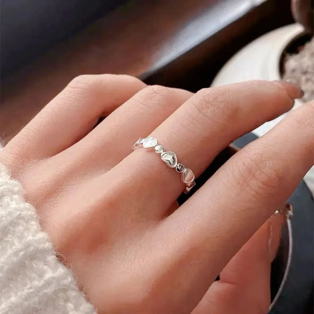 Sterling Silver Interlocking Heart Ring – Adjustable Dainty Love Band ...